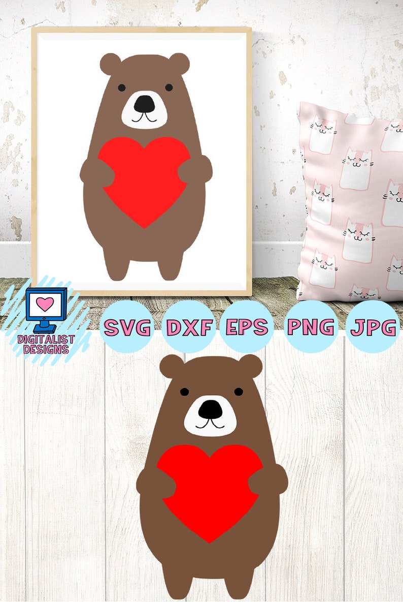 Bear svg heart svg valentines day svg valentines svg | Etsy