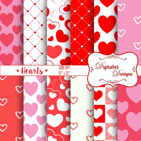 Hearts digital paper hearts scrapbook paper valentine | Etsy