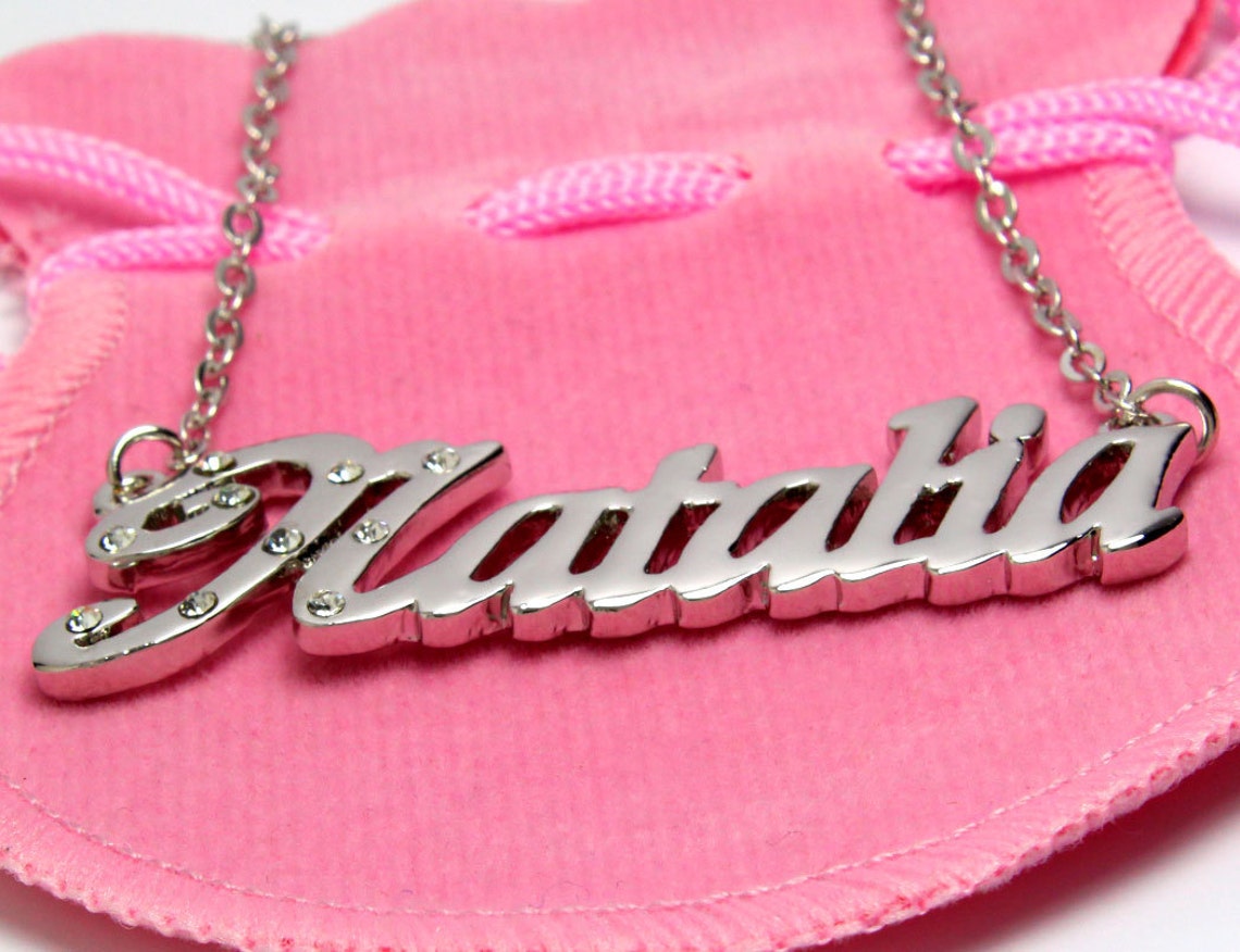 Name Necklace Natalia White Gold Plated 18ct Personalised - Etsy