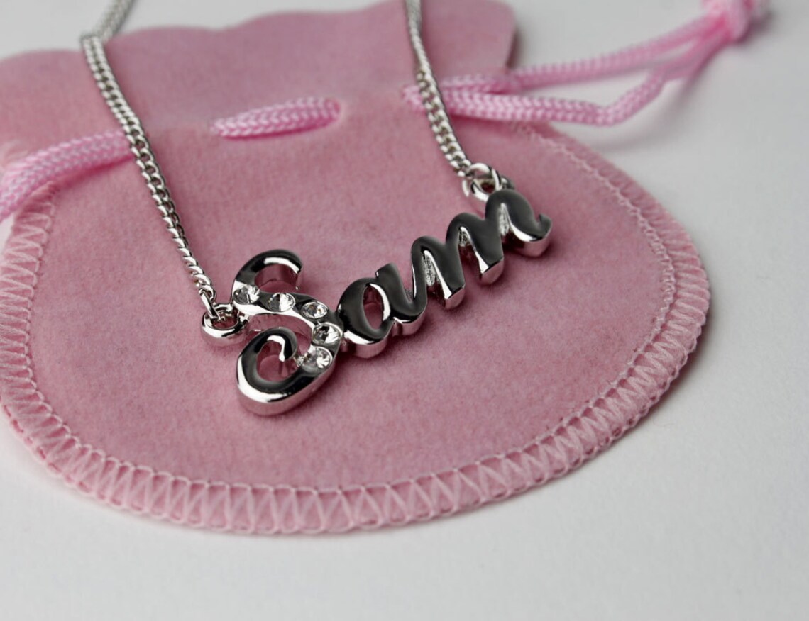 Name Necklace Sam White Gold Plated 18ct Personalised - Etsy