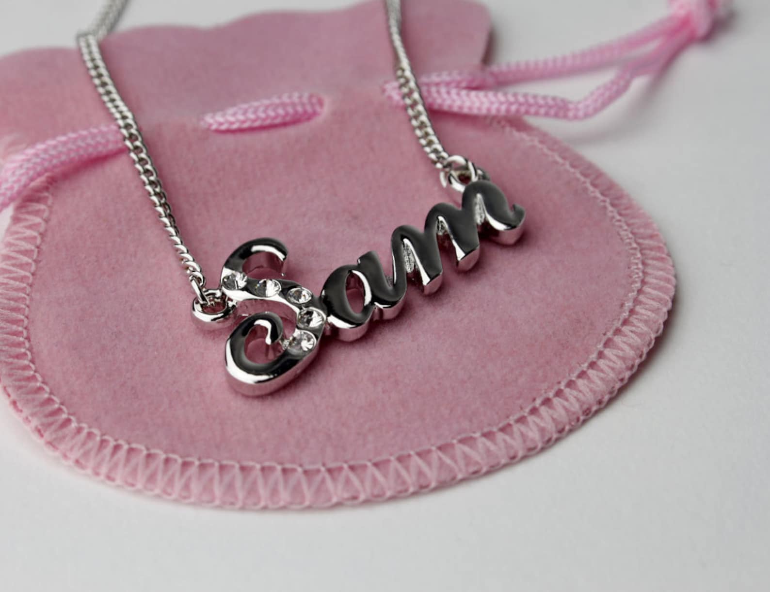 Name Necklace Sam White Gold Plated 18ct Personalised - Etsy