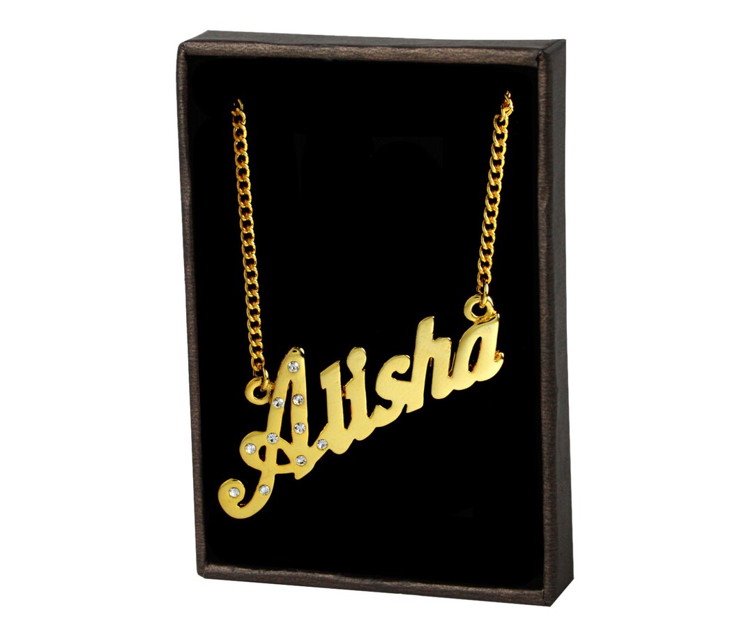 Name Necklace Alisha Gold Plated 18ct Personalised Necklace With Czech ...