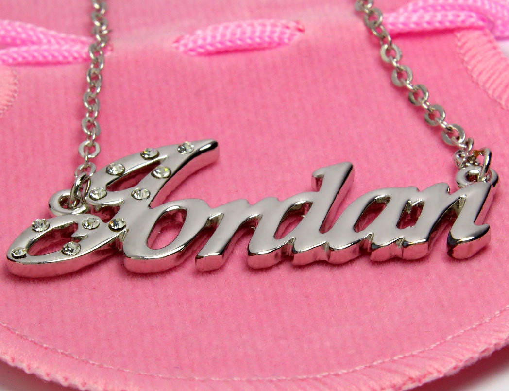 Name Necklace Jordan White Gold Plated 18ct Personalised - Etsy