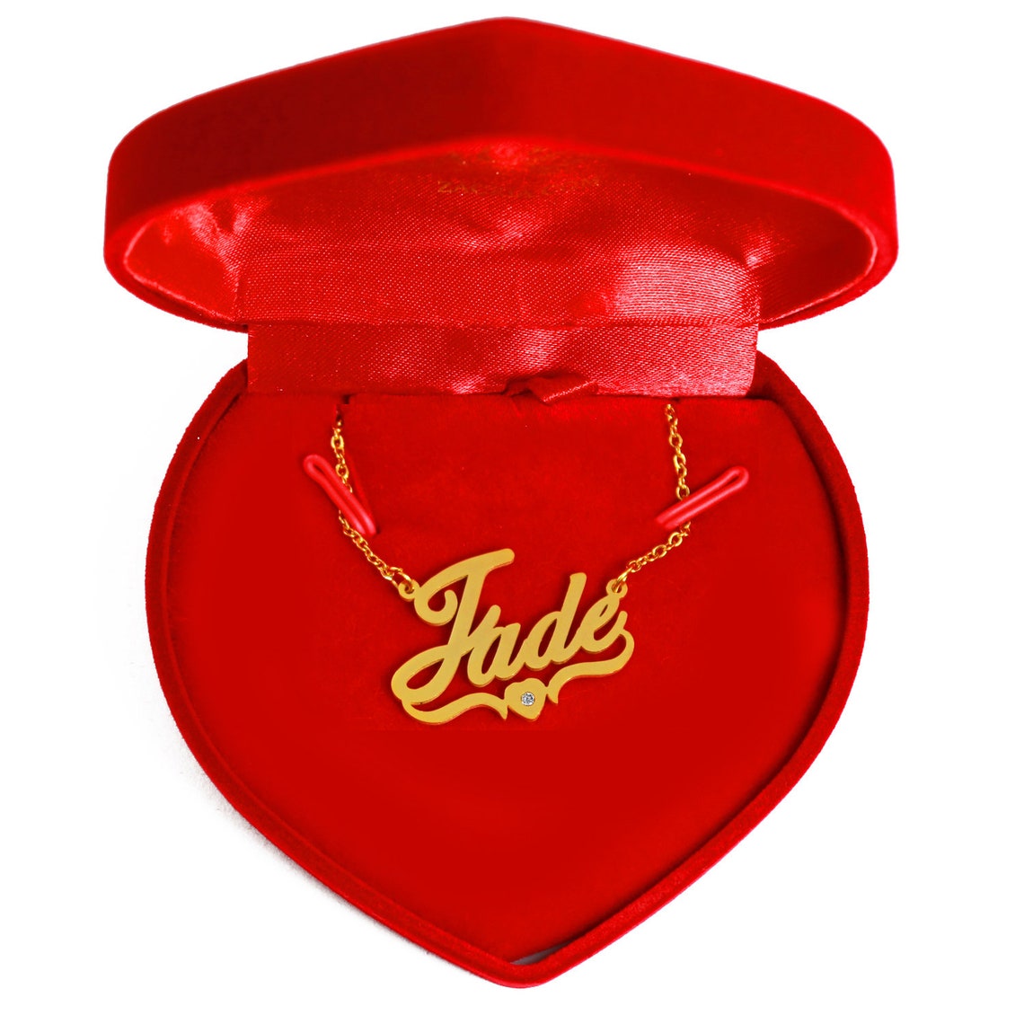 Jade Heart Name Necklace 18ct Gold Plated Personalized | Etsy