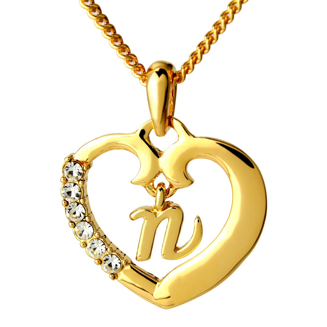 Gold Heart Initial Necklace n Gold Initial Heart Letter Necklace ...