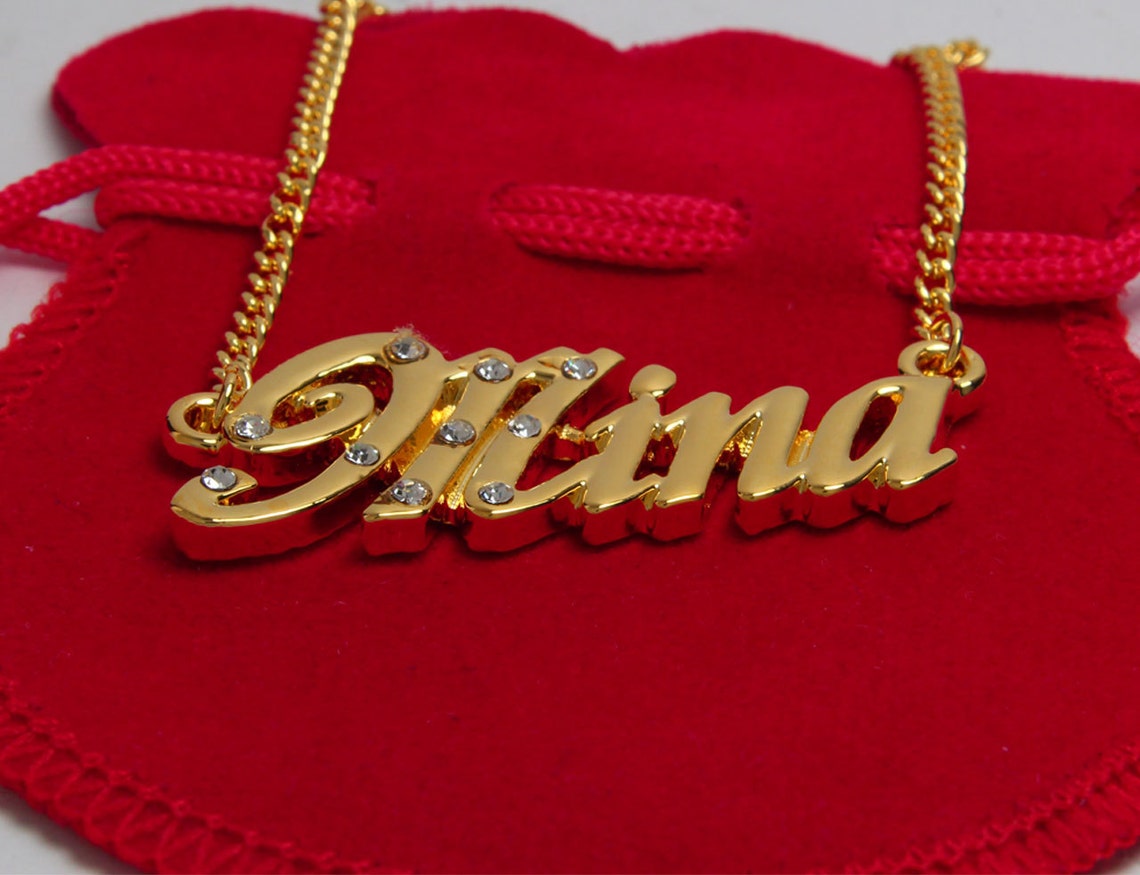 Name Necklace Mina Gold Plated 18ct Personalised Necklace | Etsy