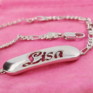 Name Bracelet LISA Personalised Bracelet. 10 Figaro Chain With Gift Box ...