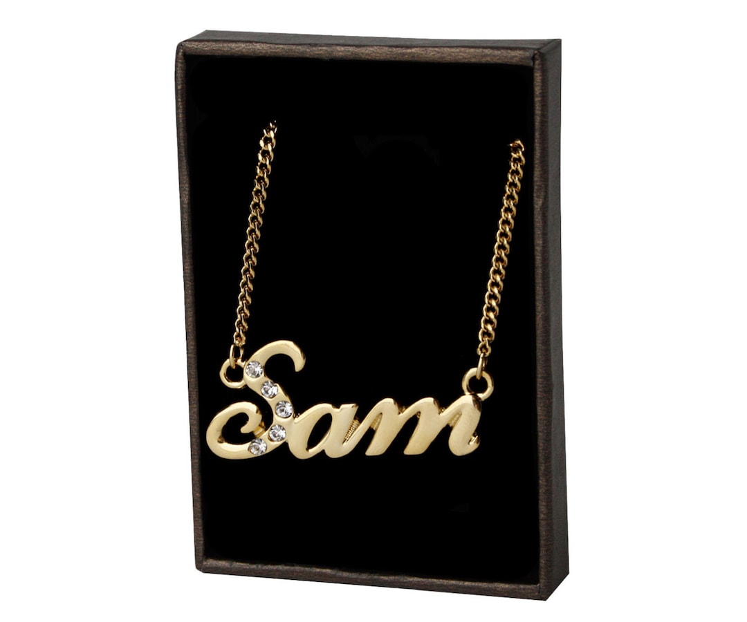 Name Necklace Sam Gold Plated 18ct Personalised Necklace With Swarovski ...