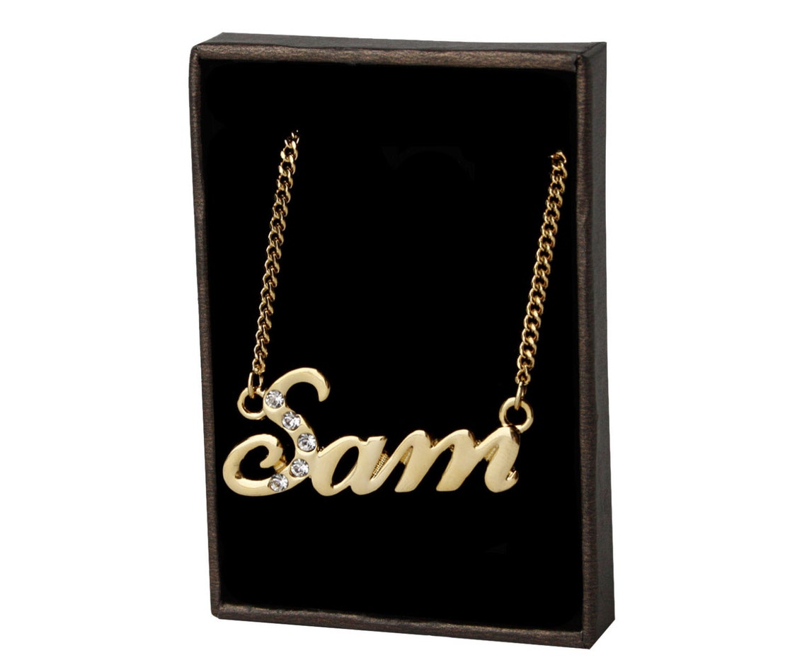 Name Necklace Sam Gold Plated 18ct Personalised Necklace With Swarovski ...