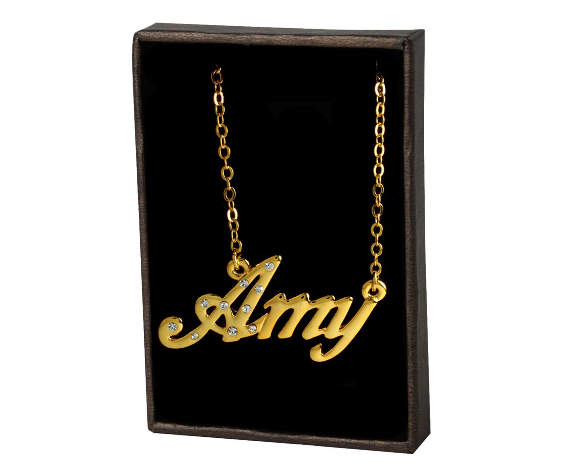 Name Necklace Amy Gold Plated 18ct Personalised Necklace | Etsy