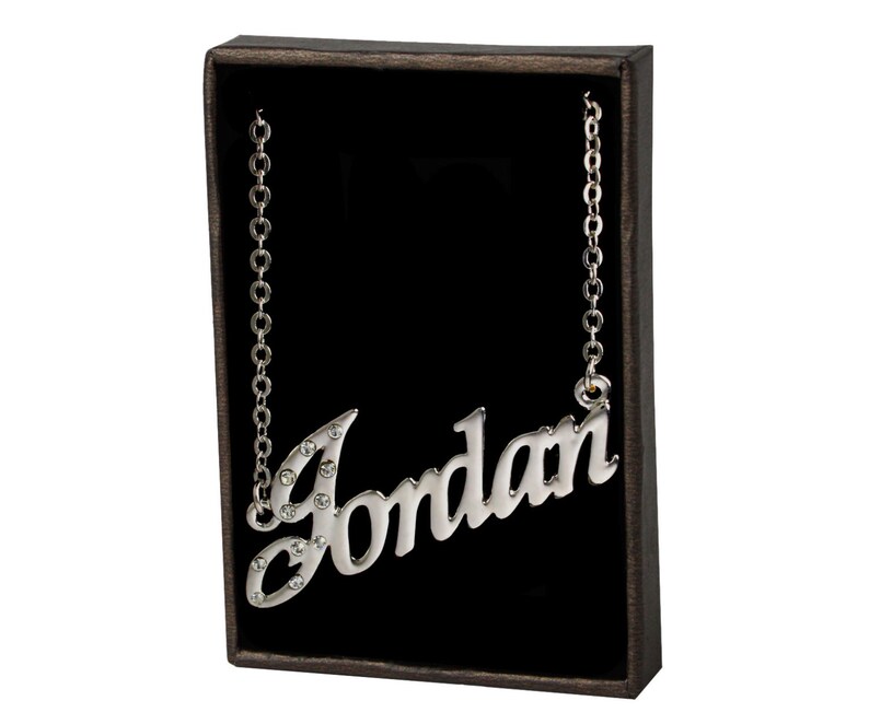 Name Necklace Jordan White Gold Plated 18ct Personalised - Etsy