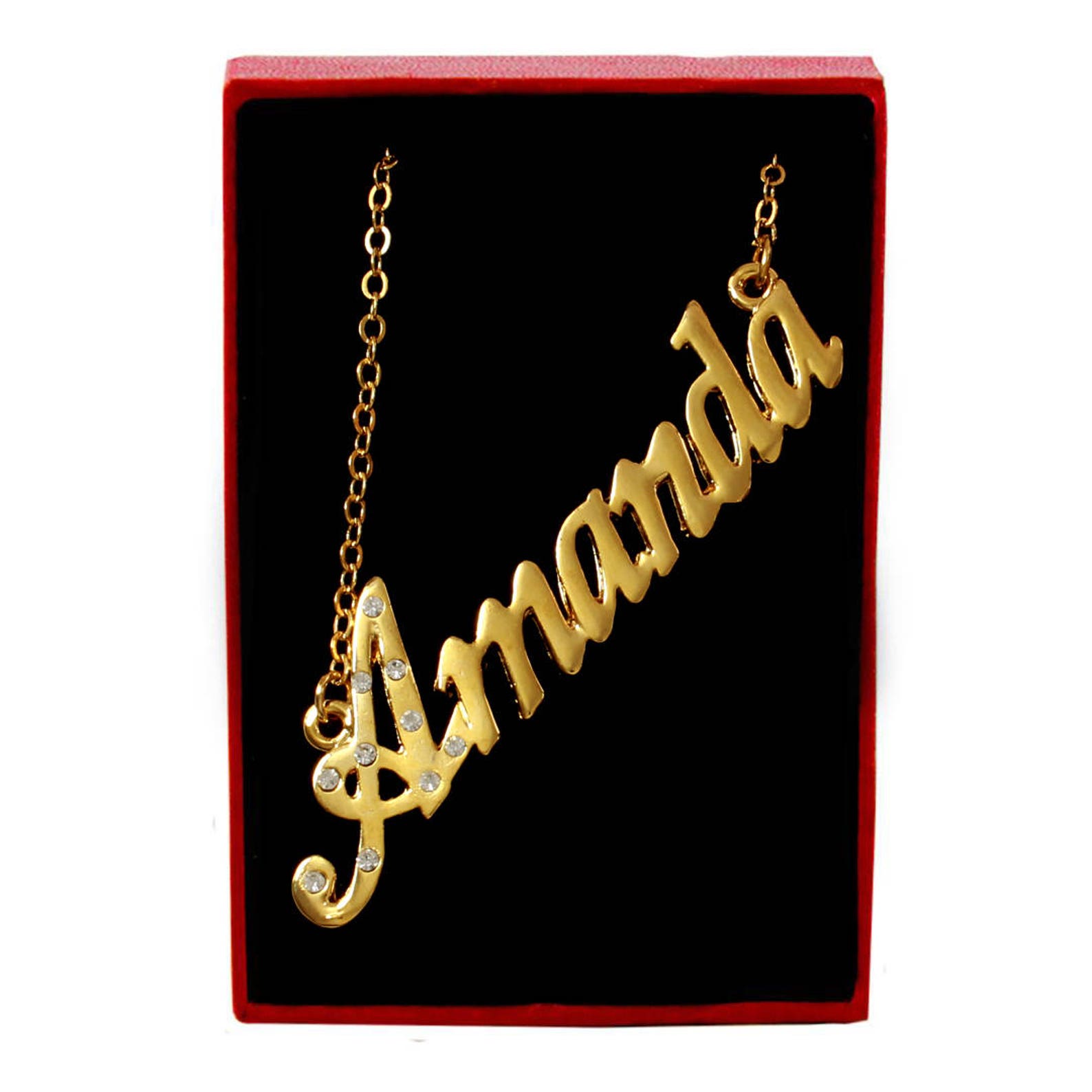 Name Necklace Amanda Gold Plated 18ct Personalised Necklace - Etsy UK