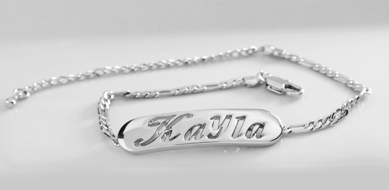 Name Bracelet Kayla White Gold Plated 18K Personalised - Etsy