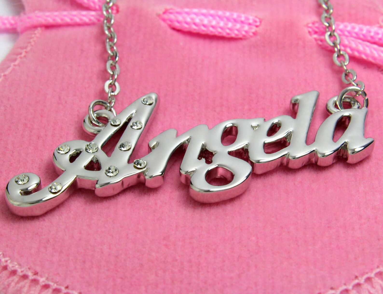 Name Necklace Angela White Gold Plated 18ct Personalised - Etsy