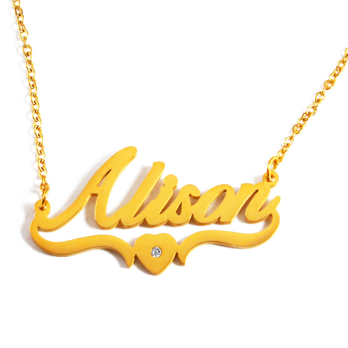 Alison Heart Name Necklace 18ct Gold Plated Personalized - Etsy