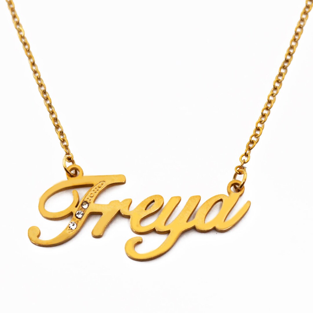 Freya Name Necklace Joyería de nombre personalizado Tono de plata y oro ...