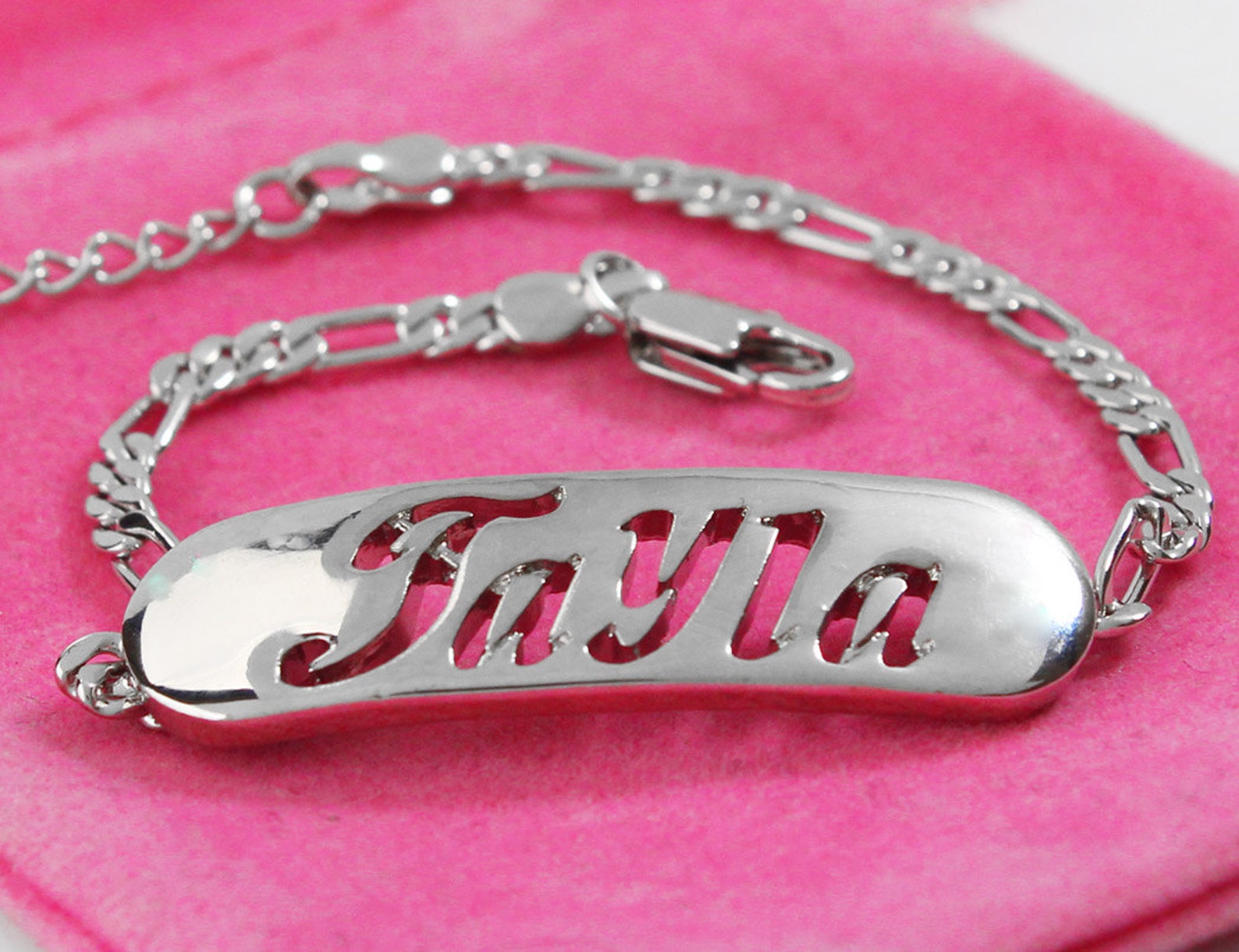 Name Bracelet TAYLA White Gold Plated 18K Personalised - Etsy