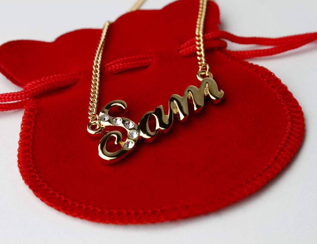 Name Necklace Sam Gold Plated 18ct Personalised Necklace With Swarovski ...
