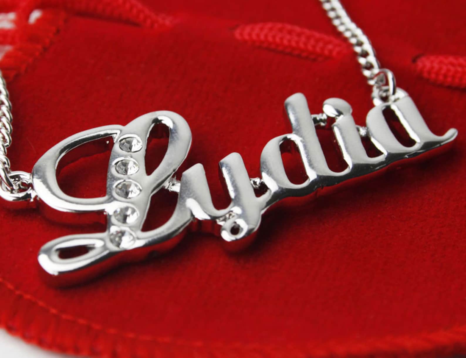 Name Necklace Lydia White Gold Plated 18ct Personalised - Etsy