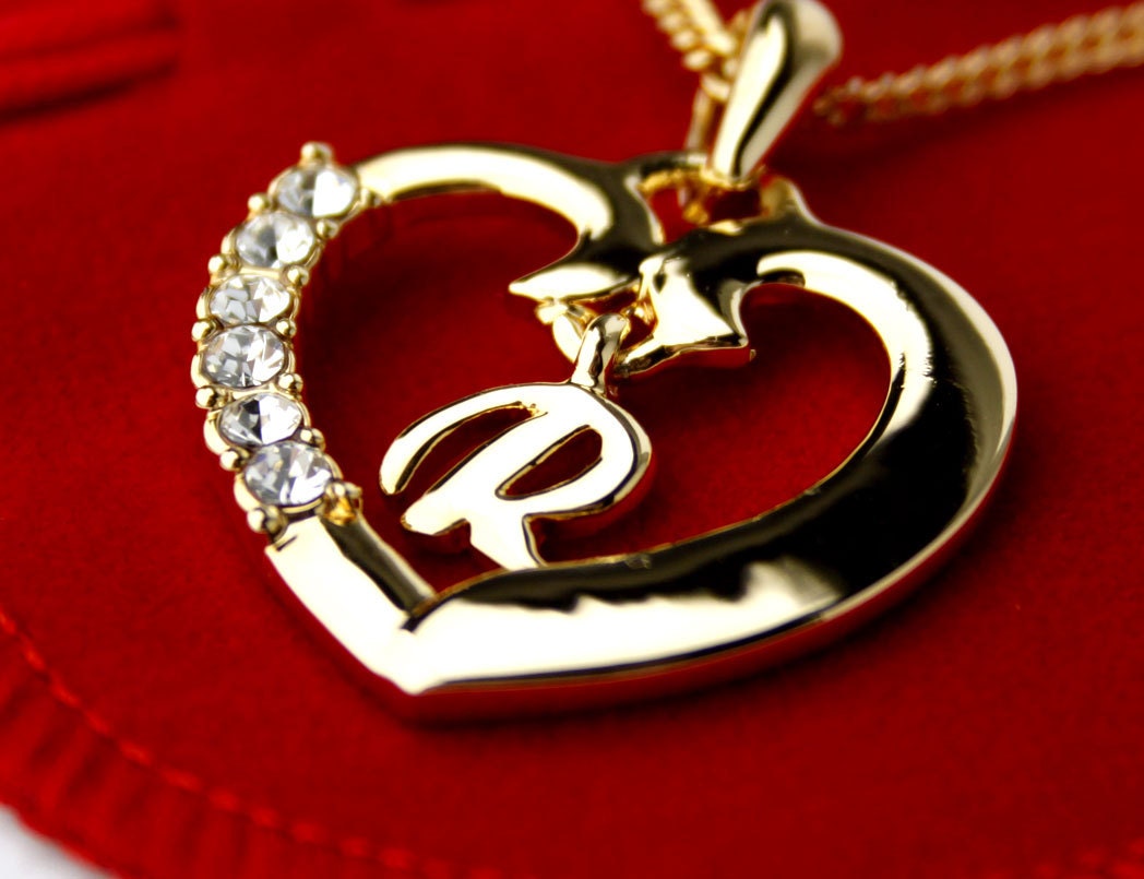 Gold Heart Initial Necklace r Gold Initial Heart Letter Necklace ...