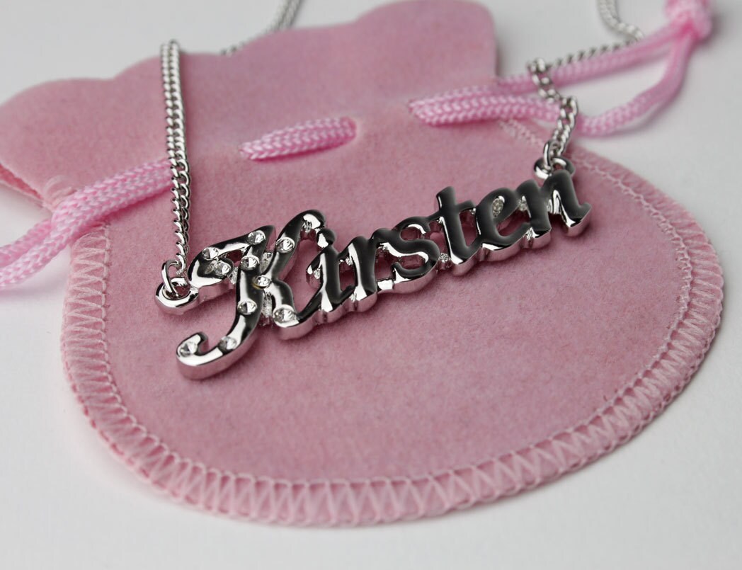 Name Necklace Kirsten White Gold Plated 18ct Personalised | Etsy