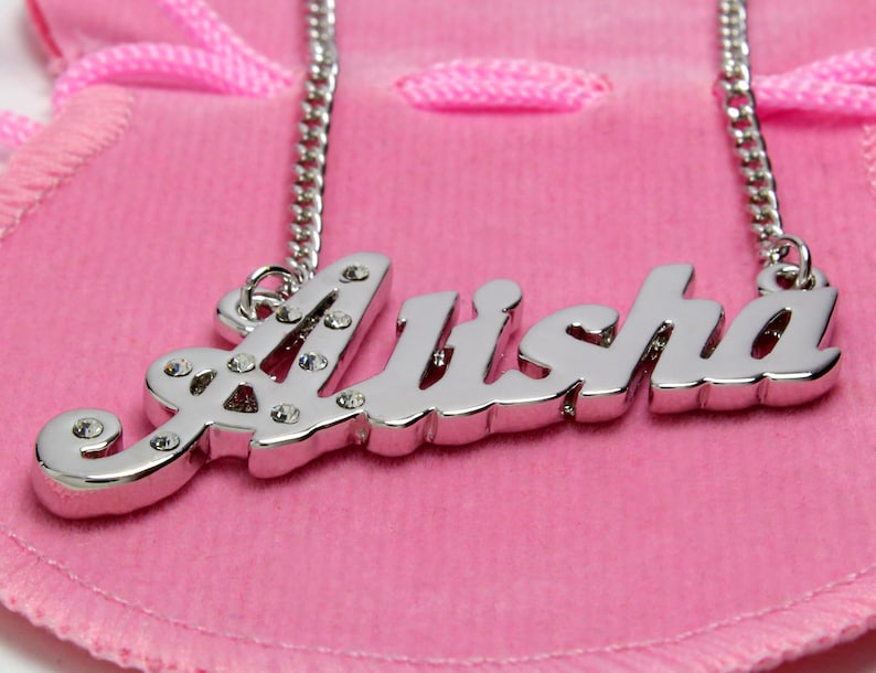 Name Necklace Alisha White Gold Plated 18ct Personalised - Etsy