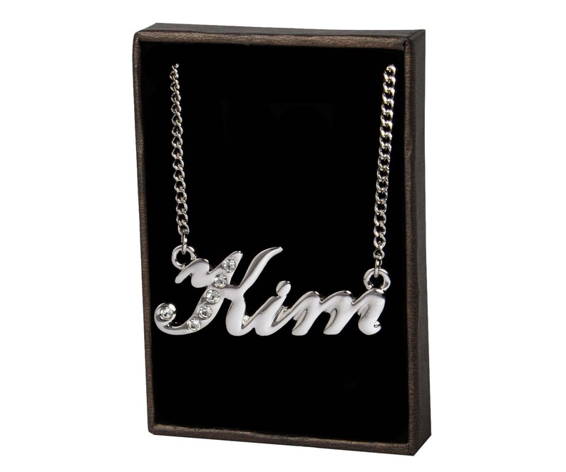 Name Necklace Kim Gold Plated 18ct Personalised Necklace With Swarovski ...