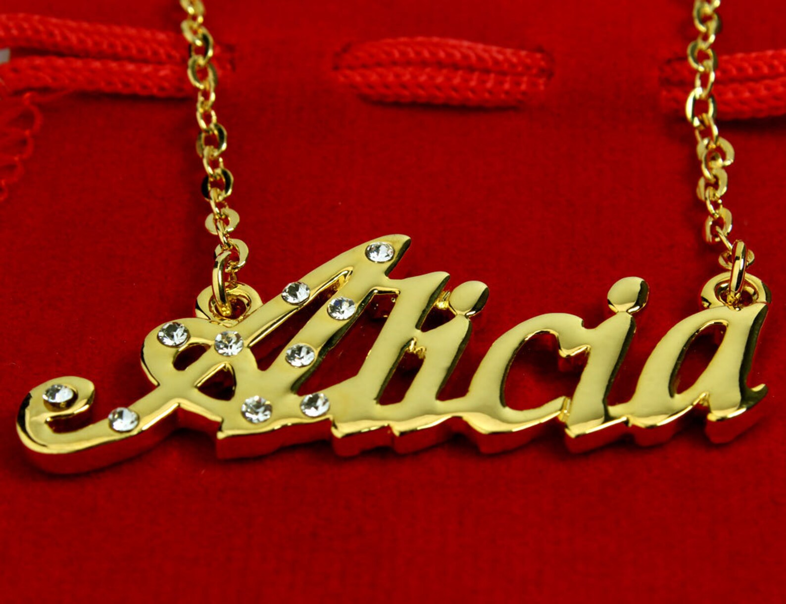 Name Necklace Alicia Gold Plated 18ct Personalised Necklace With Czech ...