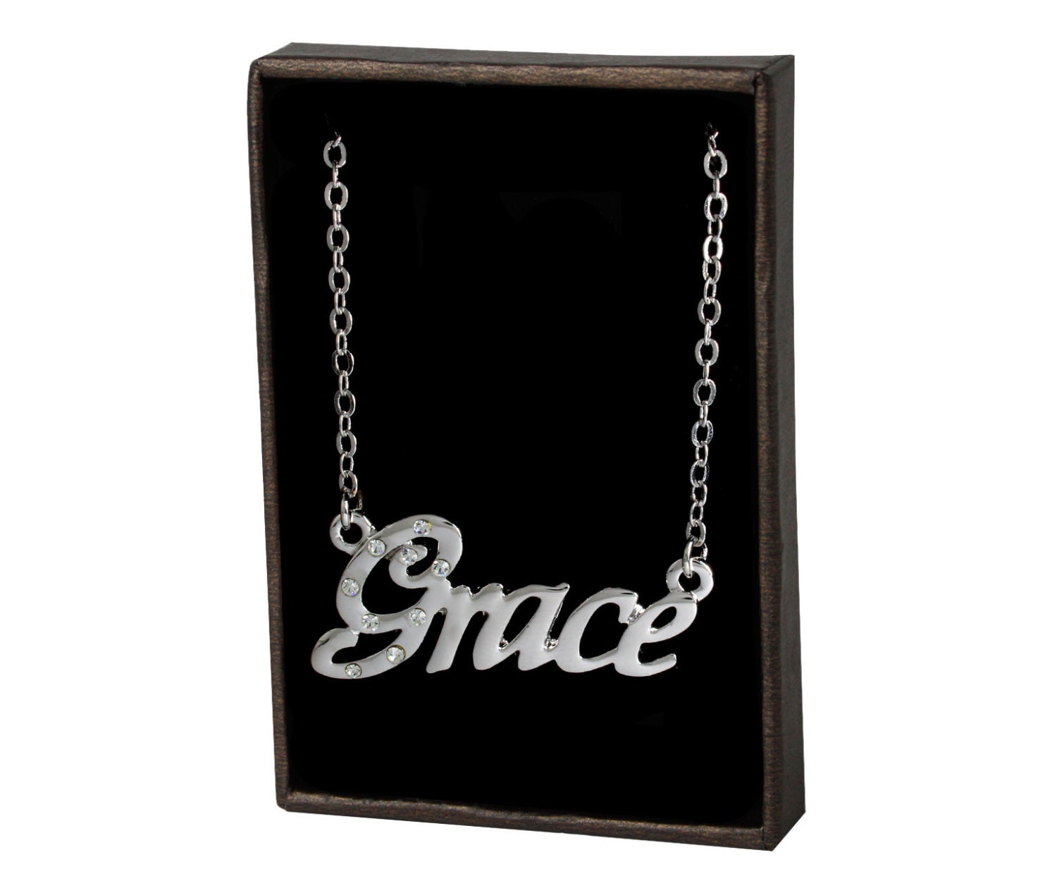 Name Necklace Grace White Gold Plated 18ct Personalised Necklace With ...