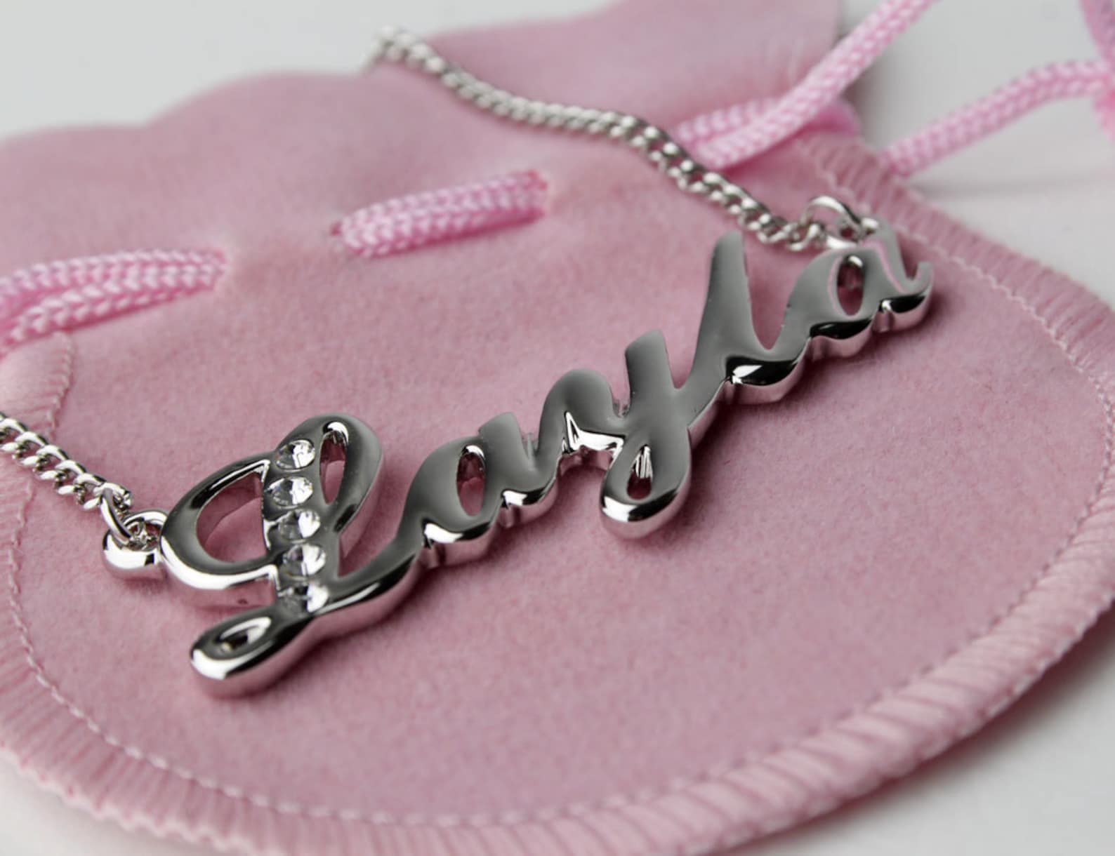 Name Necklace Layla 18k White Gold Plated Personalized Free - Etsy
