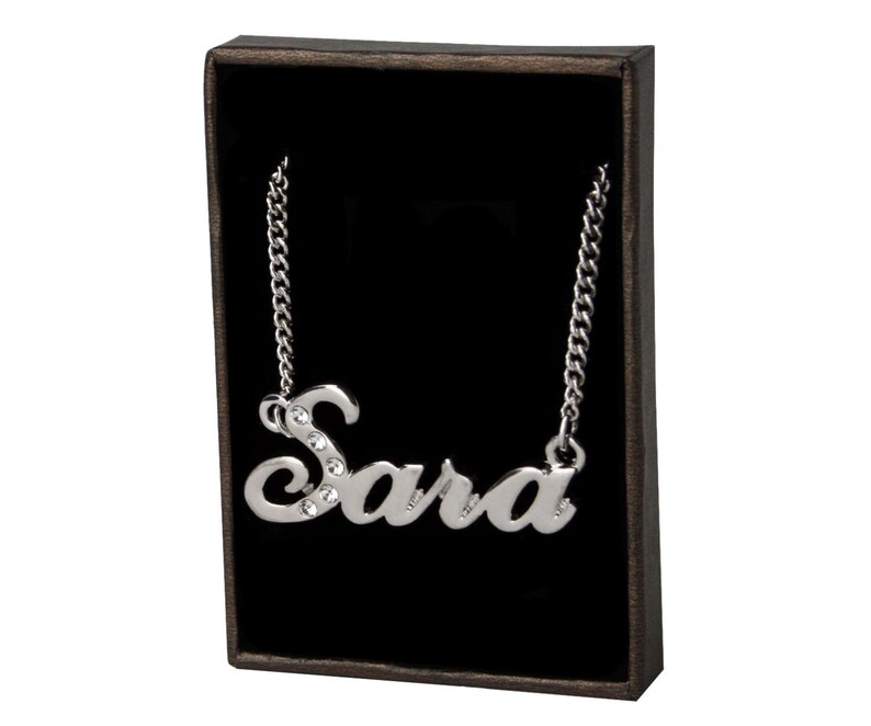 Name Necklace Sara White Gold Plated 18ct Personalised Etsy