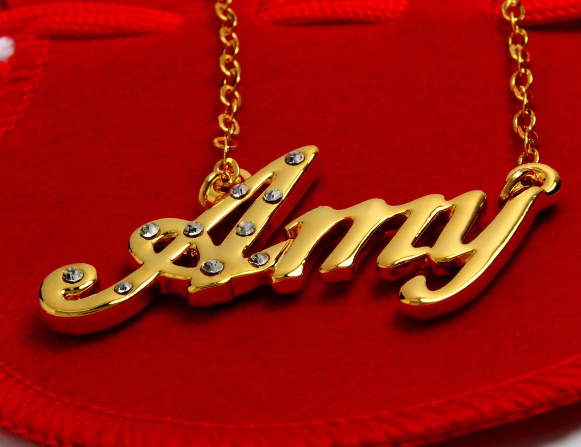 Name Necklace Amy Gold Plated 18ct Personalised Necklace - Etsy