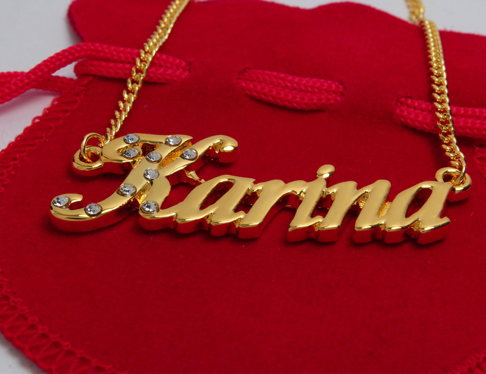 Name Necklace Karina Gold Plated 18ct Personalised Necklace | Etsy