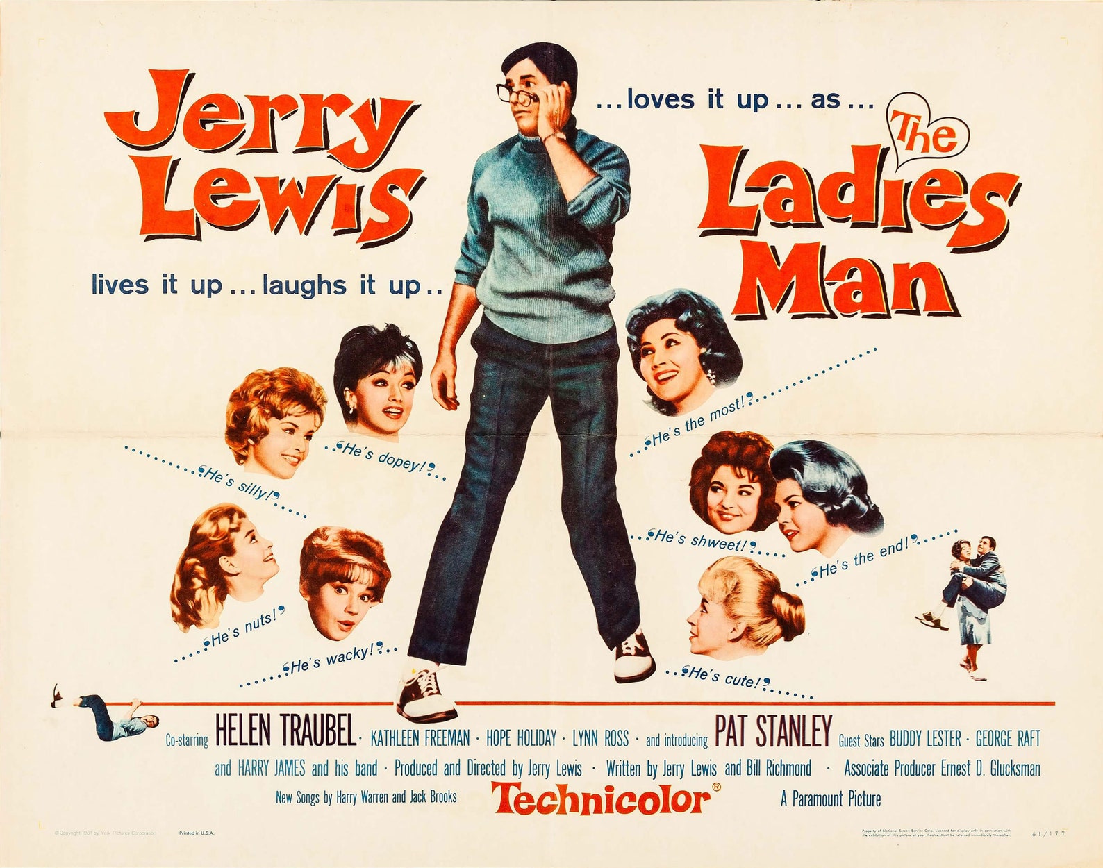 Jerry Lewis - Ladies Man, Original, Vintage Movie Poster - 1961 ...