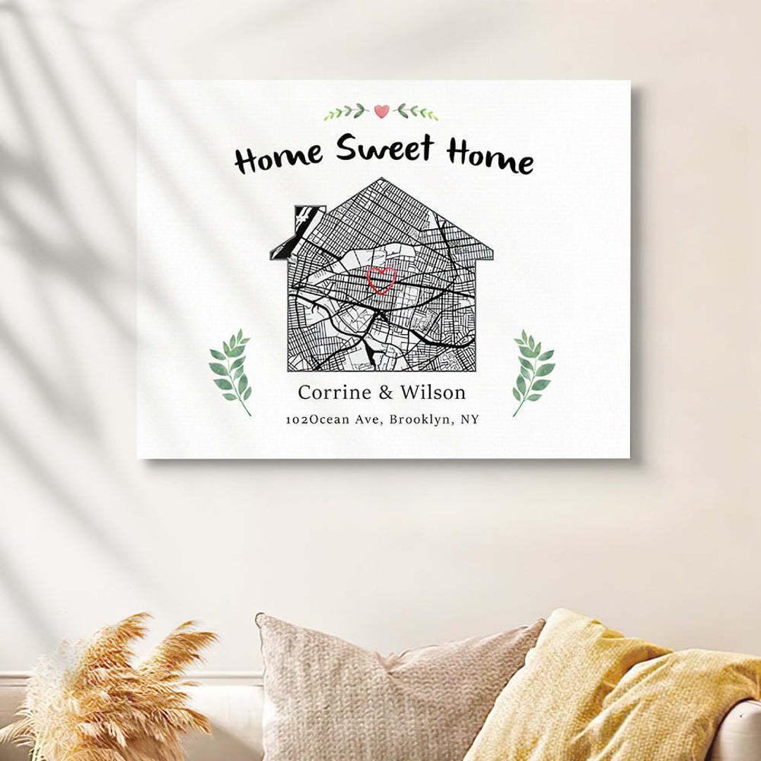 Personalized New Home Map Canvas Sweet Home Map Housewarming Gift ...