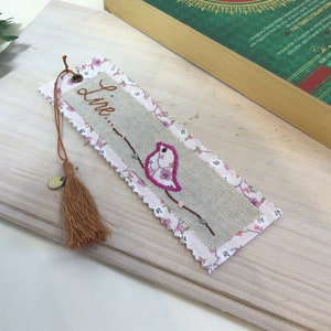 Fabric Embroidered Bookmark, Flowers and Bird Tab, Customizable ...