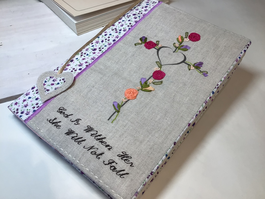 Embroidered Fabric Bible Cover: Linen Cross, Floral Design ...