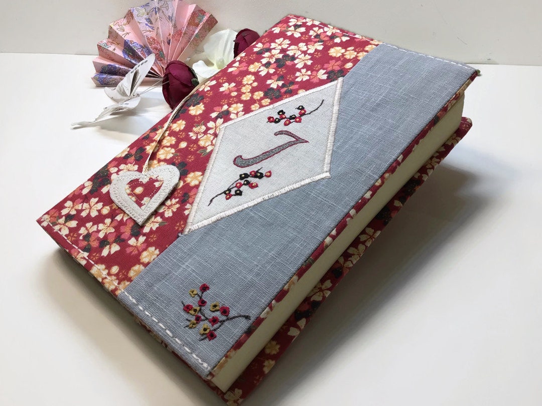 Monogram Book Cover: Embroidered Linen & Cotton, Personalizable - Etsy