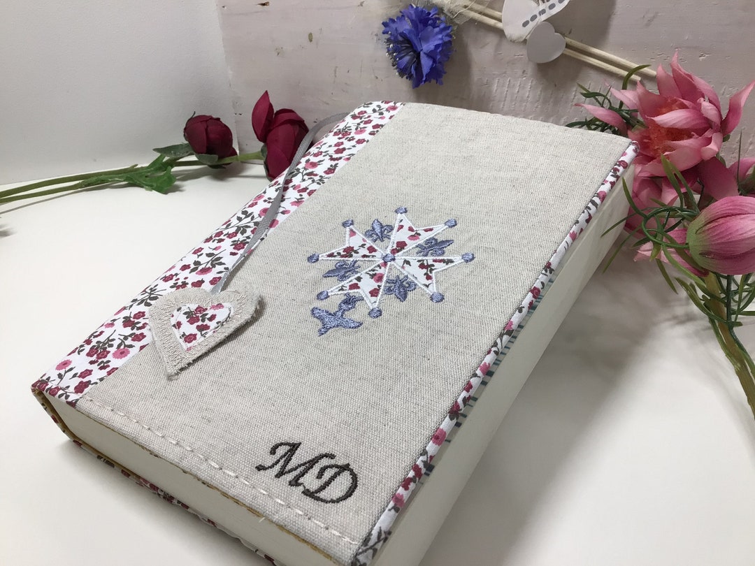 Embroidered Cross Bible Cover: Custom Fabric Book Protector, Religious ...