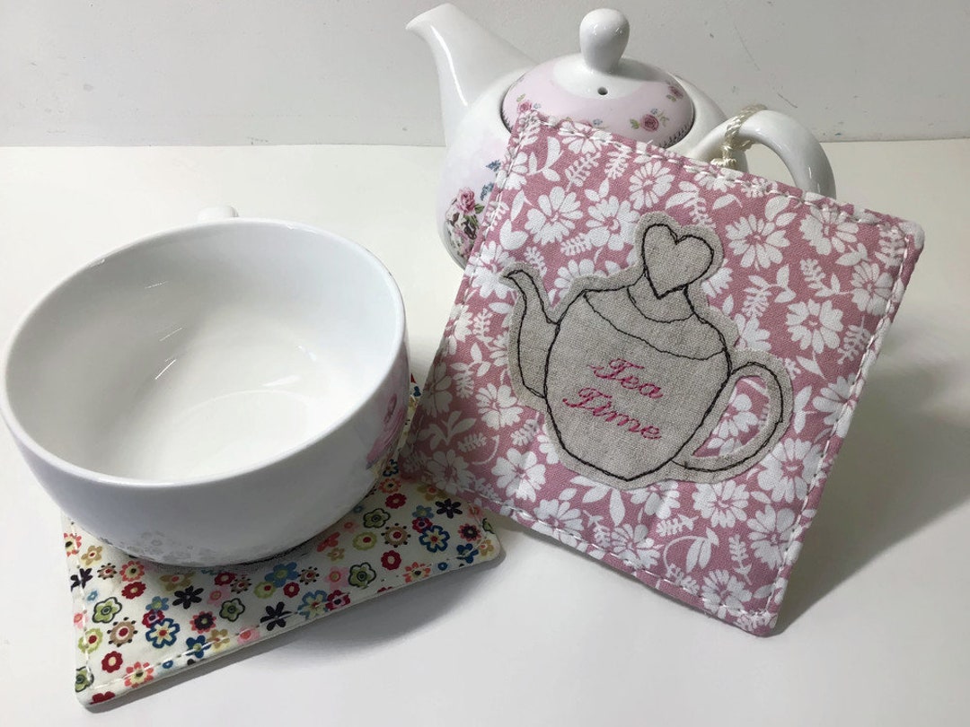 Embroidered Teapot Coaster: Handmade Linen Tea Time Accessory - Etsy