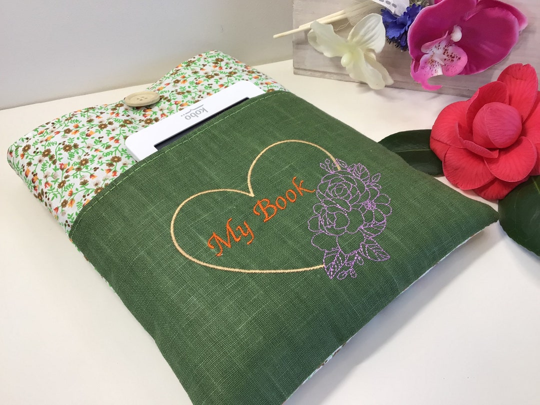 Floral Embroidered Book Sleeve: Linen Book Cover With Pocket, Various ...