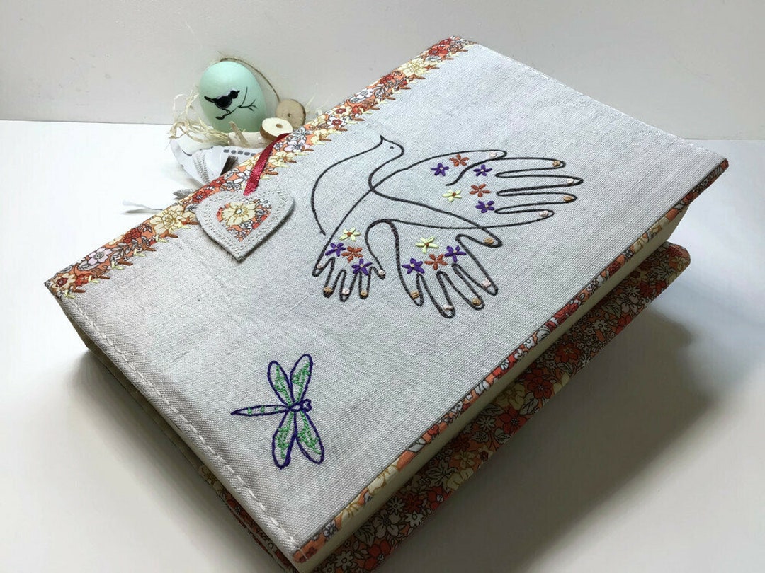 Embroidered Dove Book Cover: Linen Bible Case, Custom Book Sleeve - Etsy