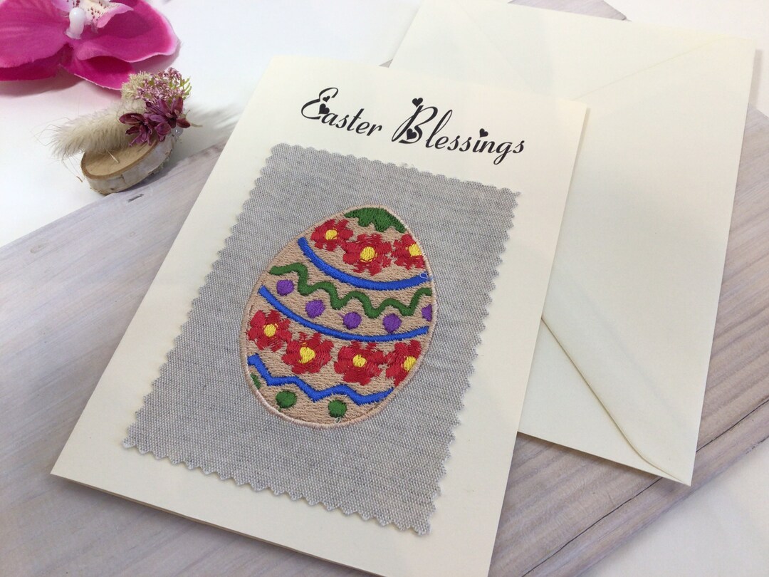Easter Card, Easter Message Card, Embroidered Easter Card, Easter Egg ...