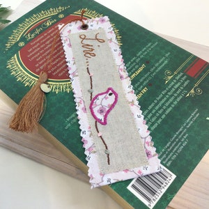 Fabric Embroidered Bookmark, Flowers and Bird Tab, Customizable ...