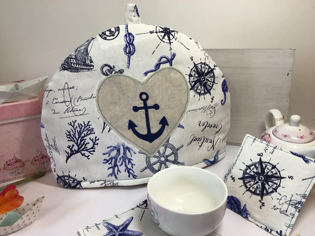 Nautical Tea Cozy, Teapot Warmer and Coasters , Beach Inspiration Tea ...