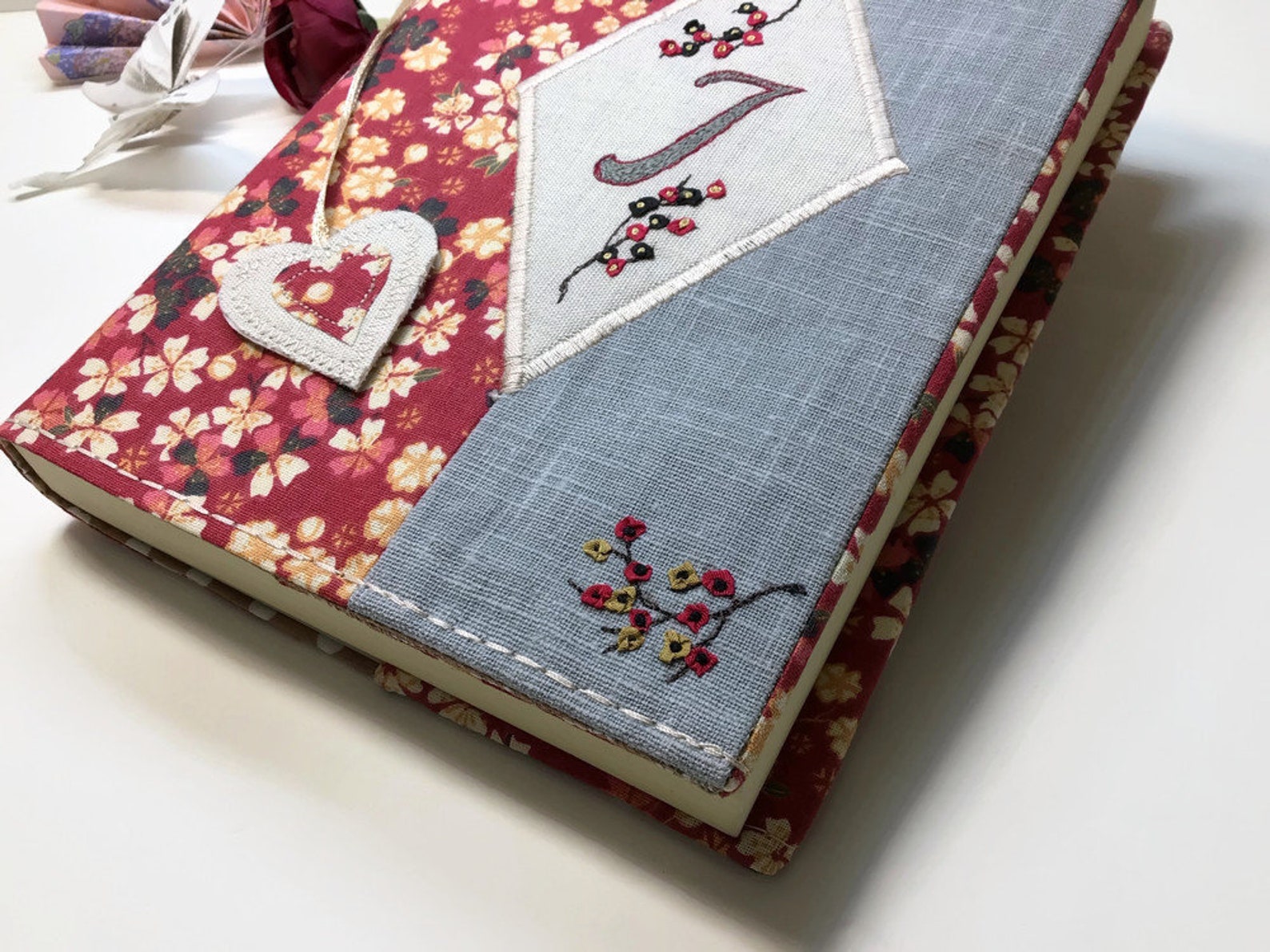 Monogram Book Cover: Embroidered Linen & Cotton, Personalizable - Etsy