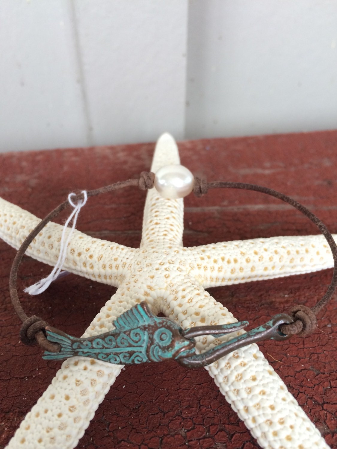 Pearl and Leather Bracelet With Fish Clasp #620 - Etsy