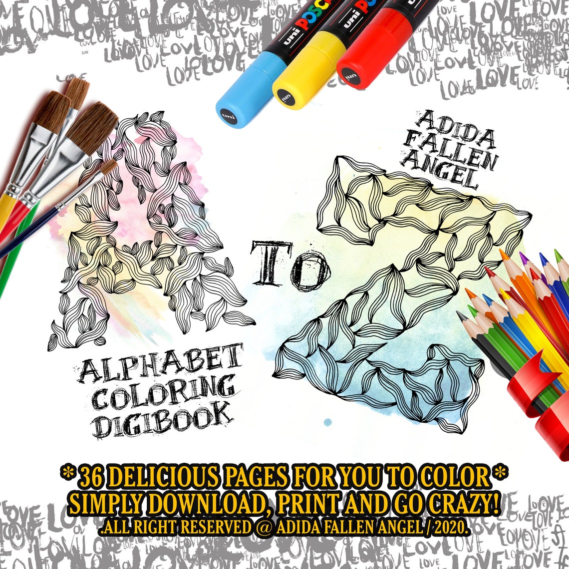 Printable Adult and Kids Alphabet Coloring Book / 36 Letters and ...