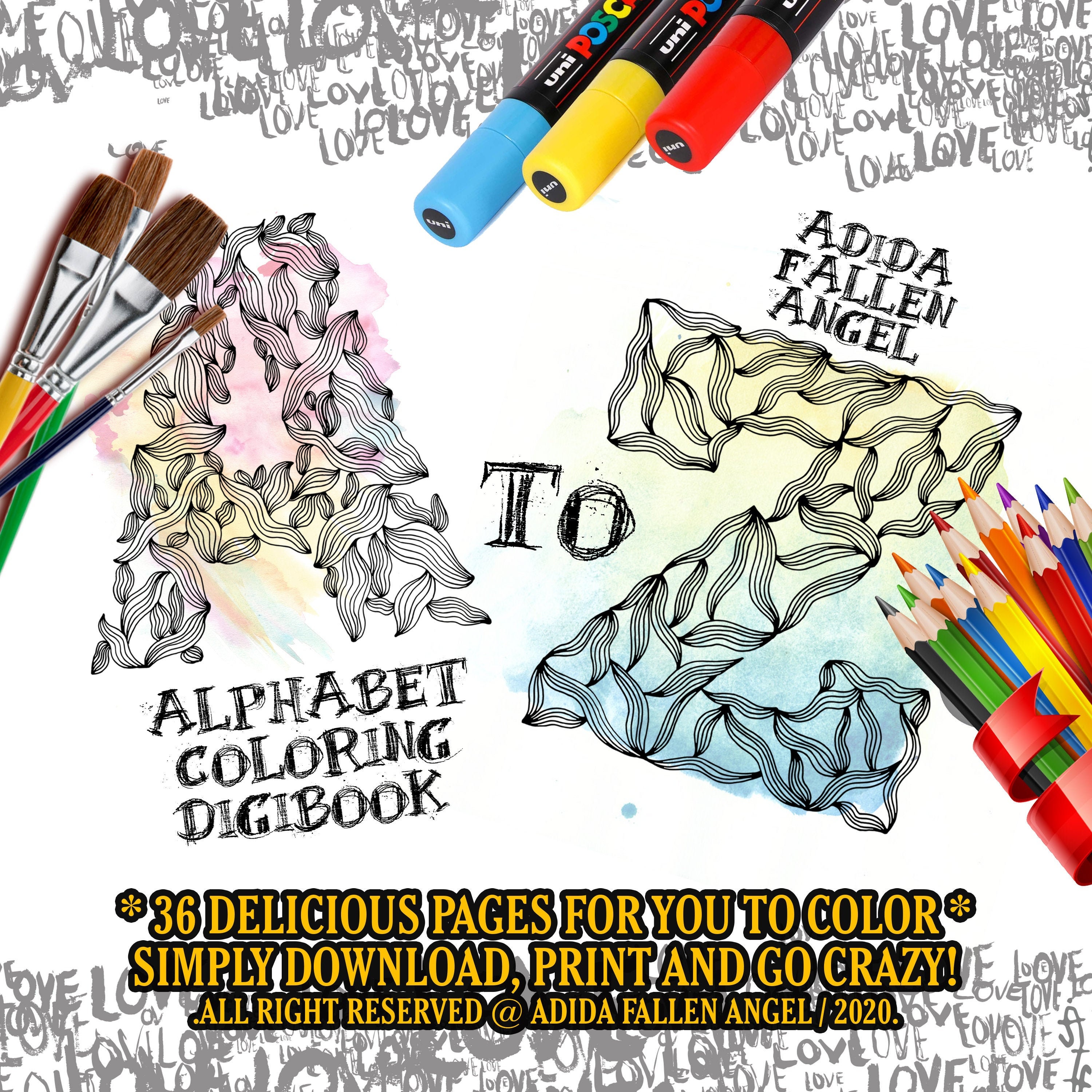 Printable Adult and Kids Alphabet Coloring Book / 36 Letters and ...