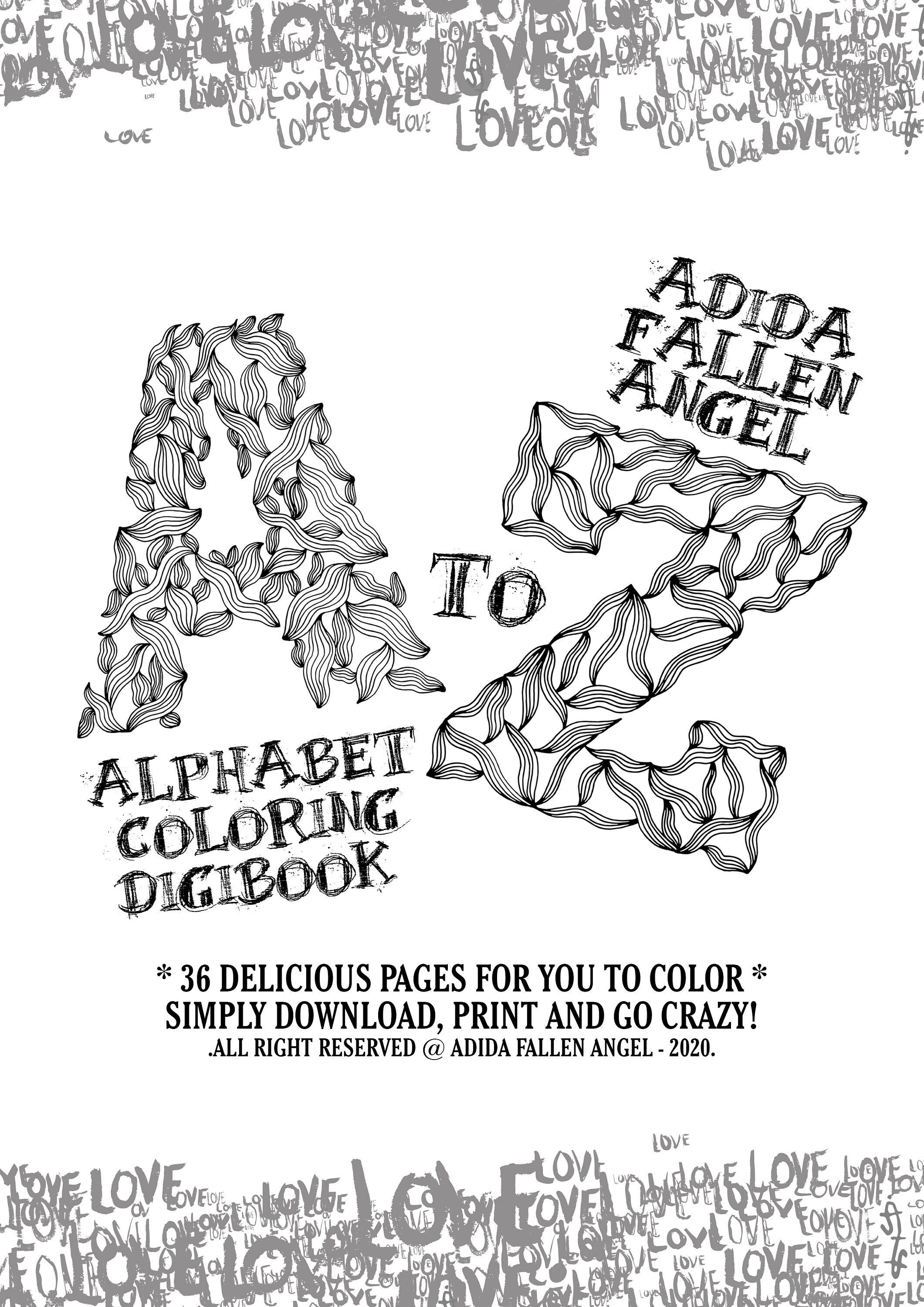 Printable Adult and Kids Alphabet Coloring Book / 36 Letters and ...